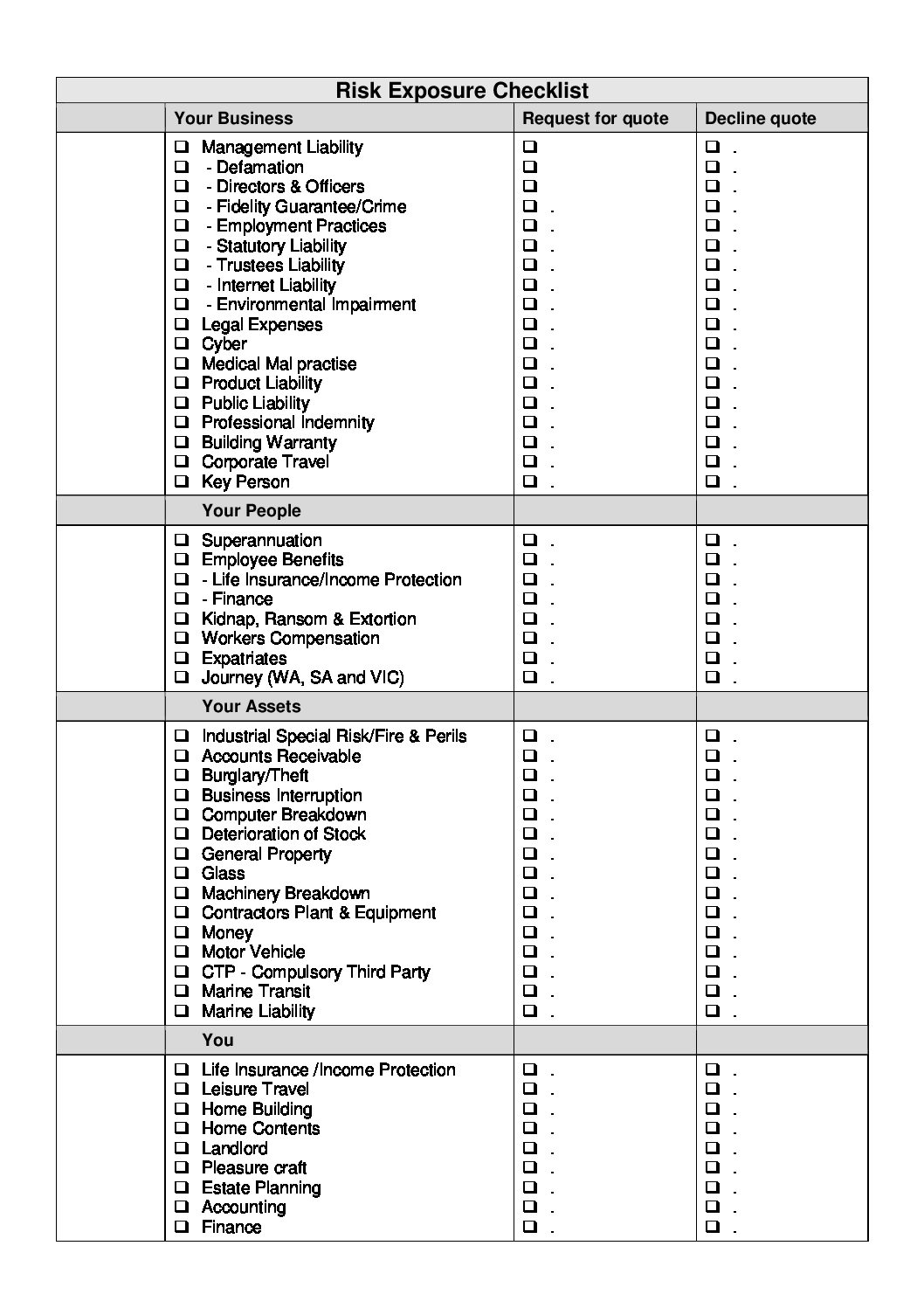 GI – Risk Exposure Checklist | Enrizen